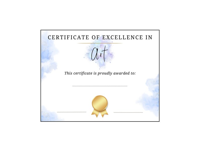 Art Excellence Certificate Achievement Award Any Age Grade Level ...