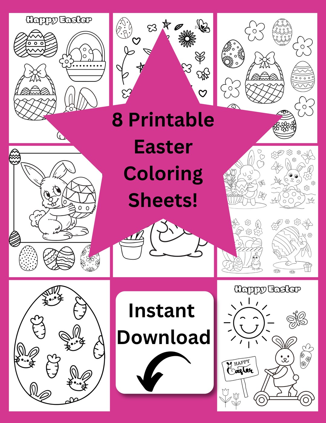 Easter Bunny Holiday Printable Coloring Sheets Set of 8 Instant ...