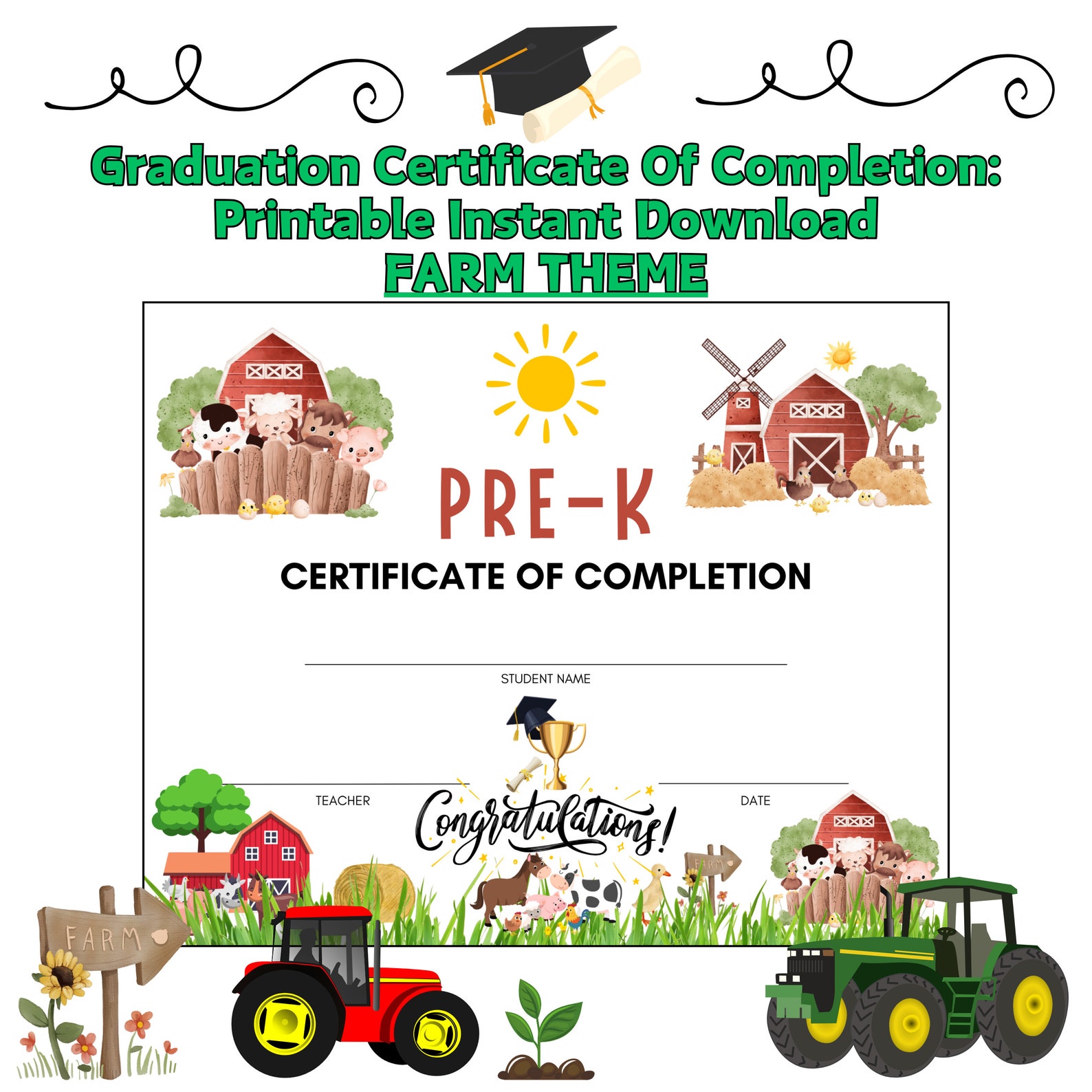 Pre-k Graduation Certificate of Completion Instant Download Diploma ...