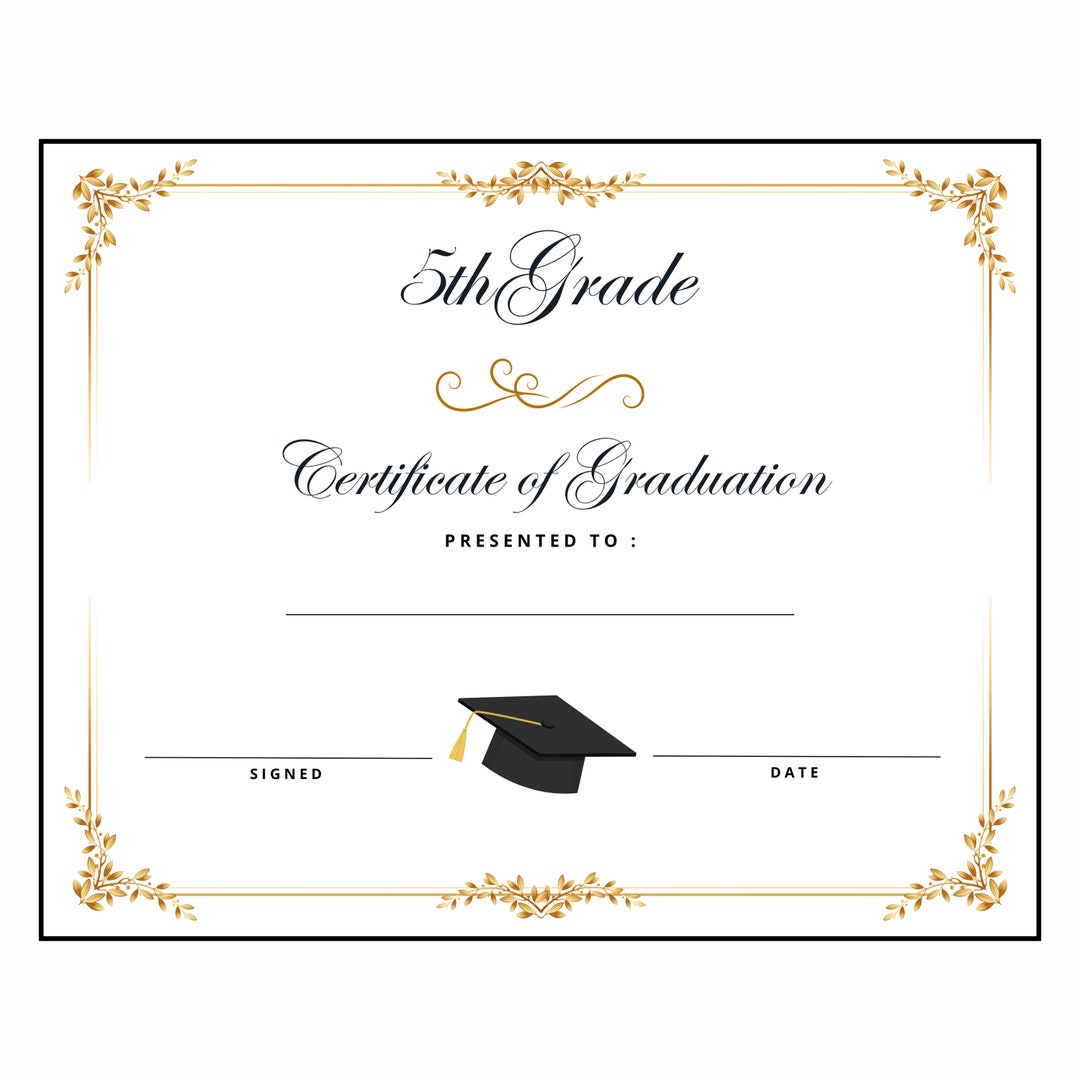 Fifth Grade Graduation Diploma Certificate Instant Download Printable ...