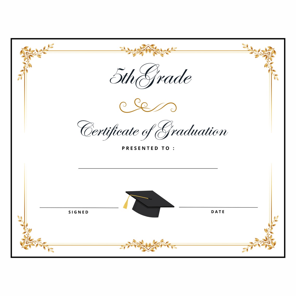 Fifth Grade Graduation Diploma Certificate Instant Download Printable ...