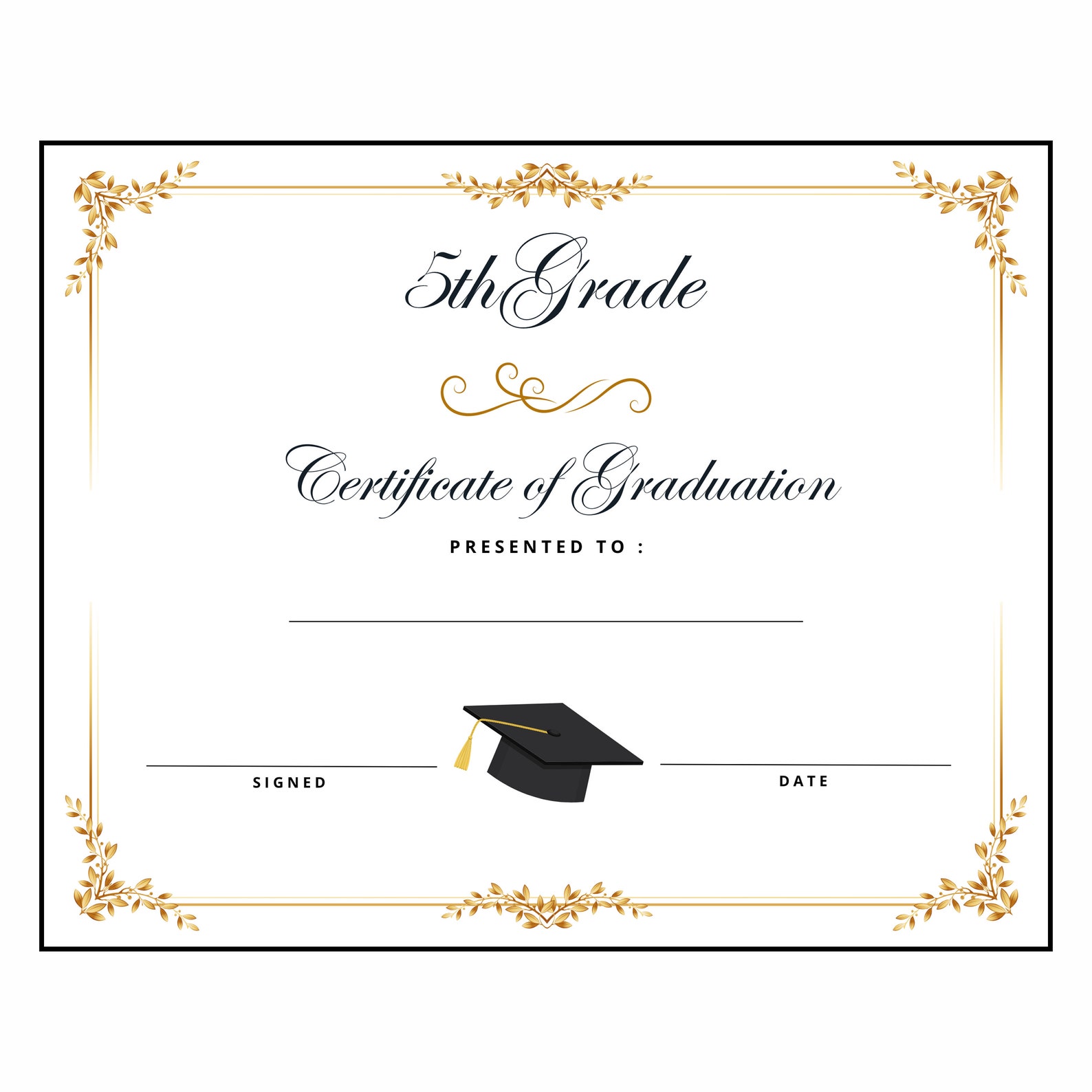 Fifth Grade Graduation Diploma Certificate Instant Download Printable ...