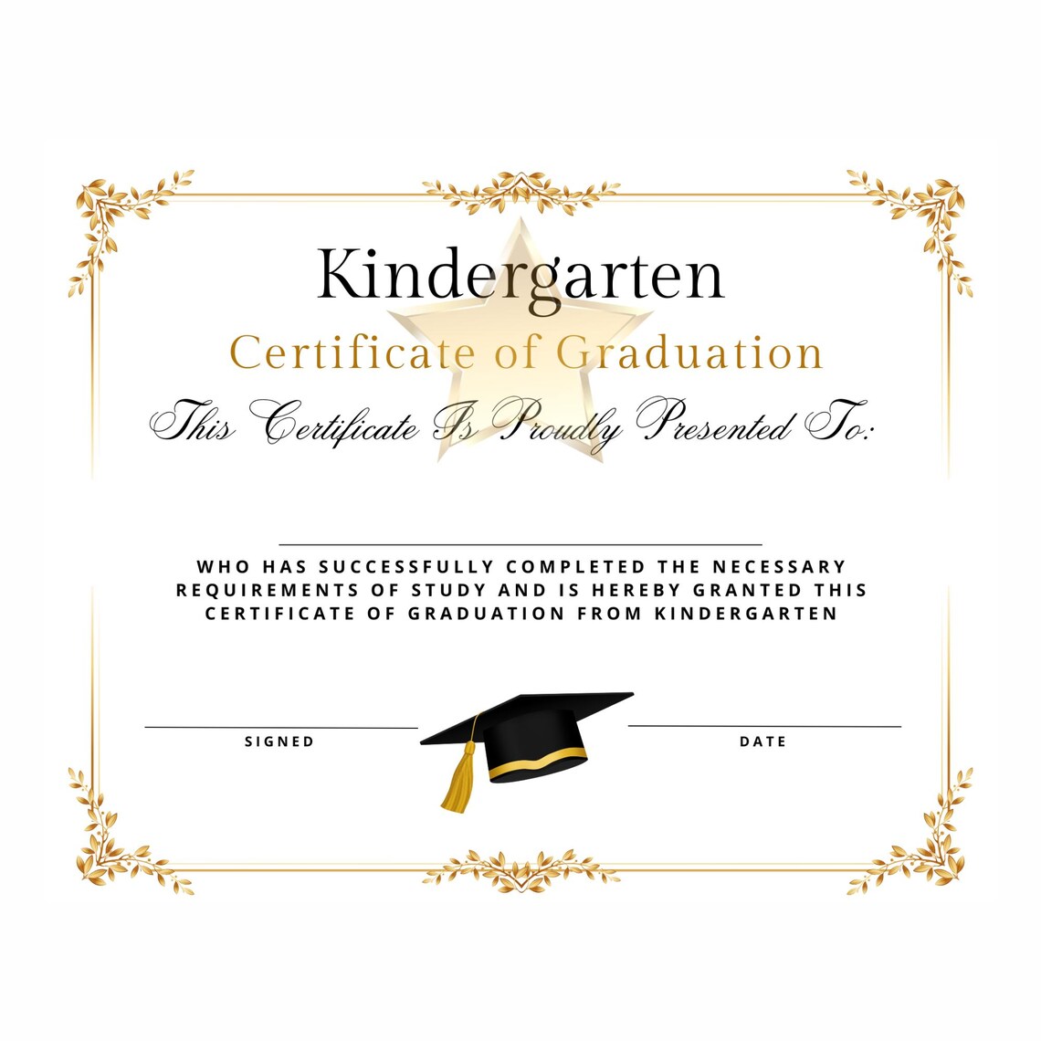 Kindergarten Graduation Diploma Certificate Promotion Instant Download ...
