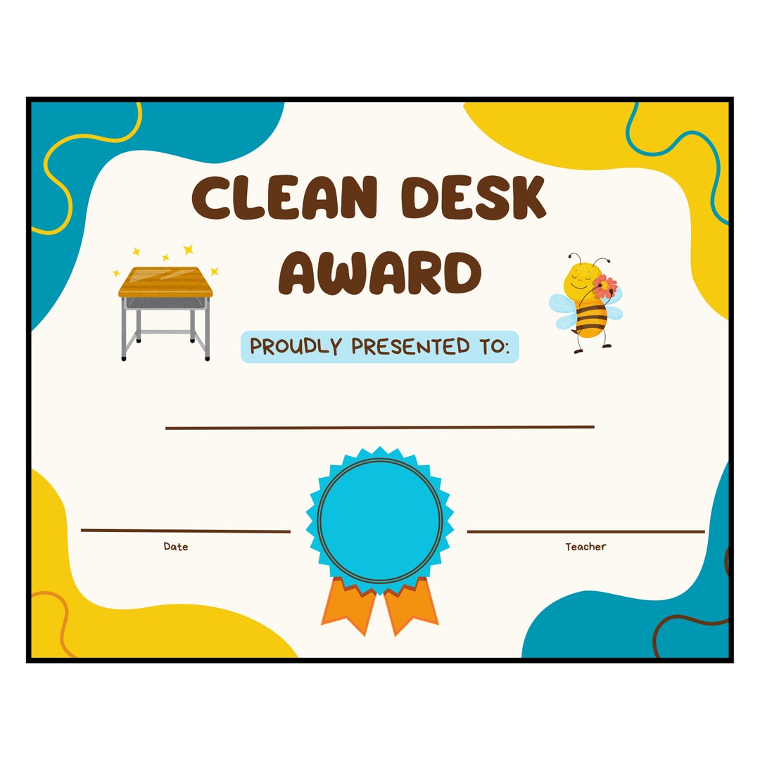 Student Award Certificate for Cleanest Desk Instant Download Printable ...
