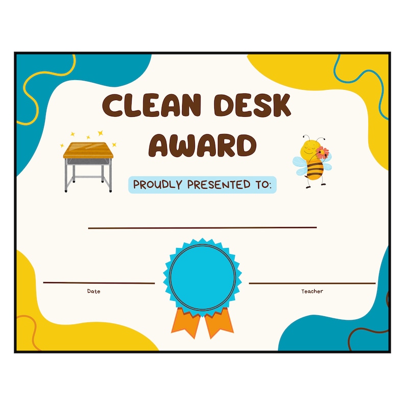 Student Award Certificate for Cleanest Desk Instant Download Printable ...