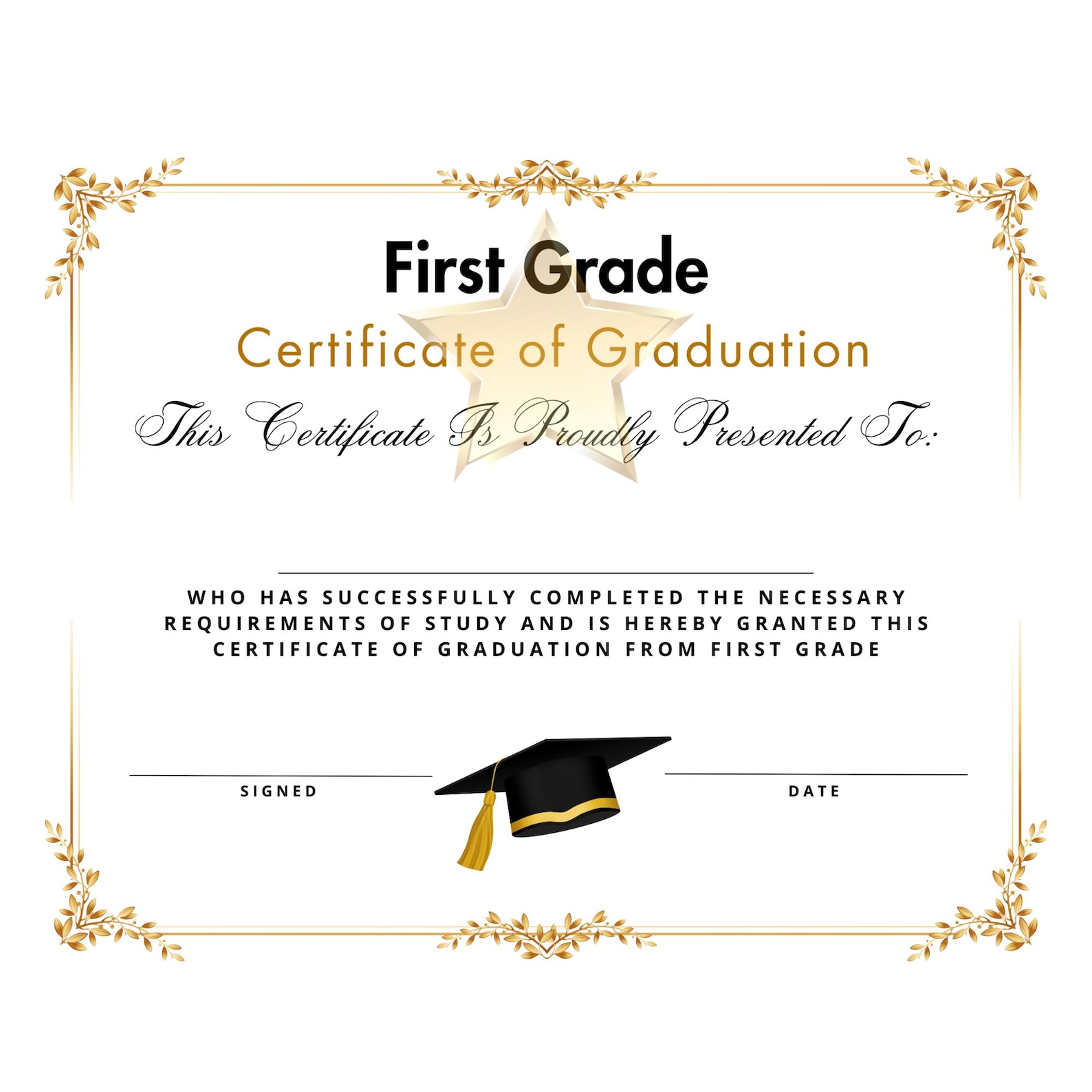 First 1st Grade Graduation Diploma Certificate Promotion Instant Easy ...