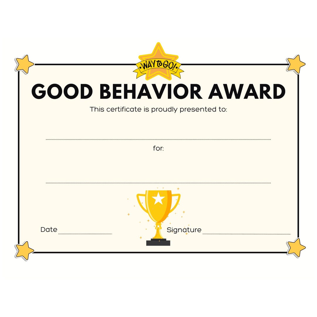 Good Behavior Award Certificate Student Honors Reward Character Teacher ...