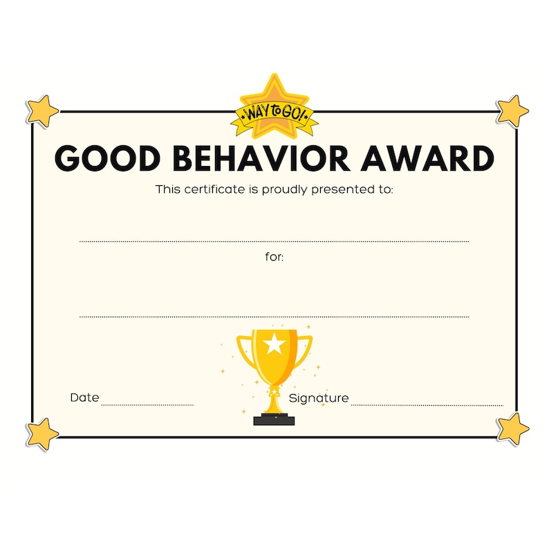 Good Behavior Award Certificate Student Honors Reward Character Teacher ...