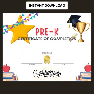 Pre-k Graduation Diploma Certificate Instant Download - Etsy