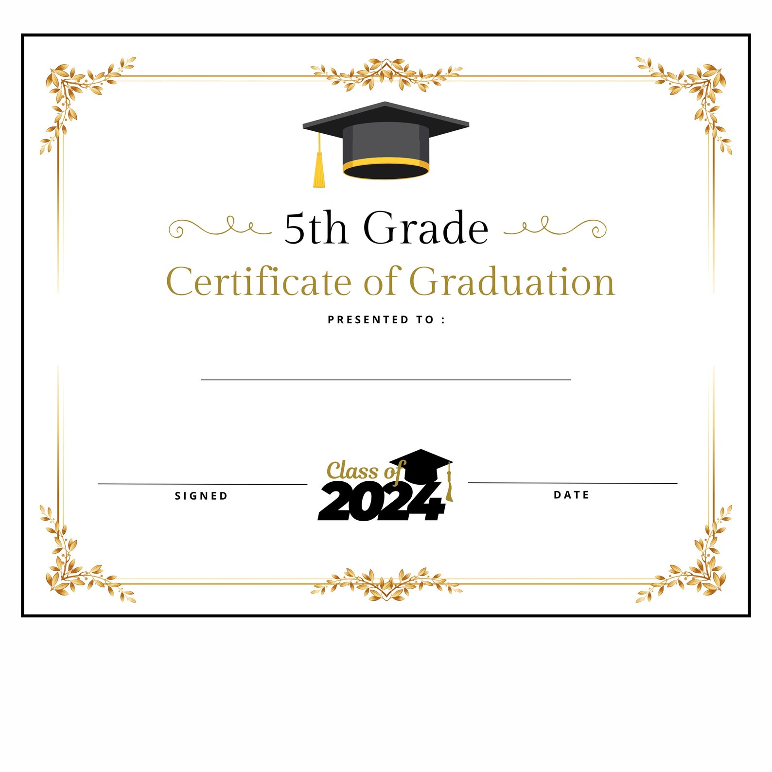 Fifth Grade Graduation Diploma Certificate Instant Download Printable ...