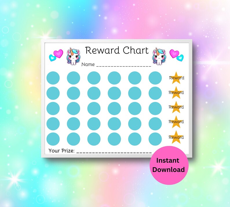Unicorn Printable Reward Sticker Chart / Toddler / Kid / Instant ...