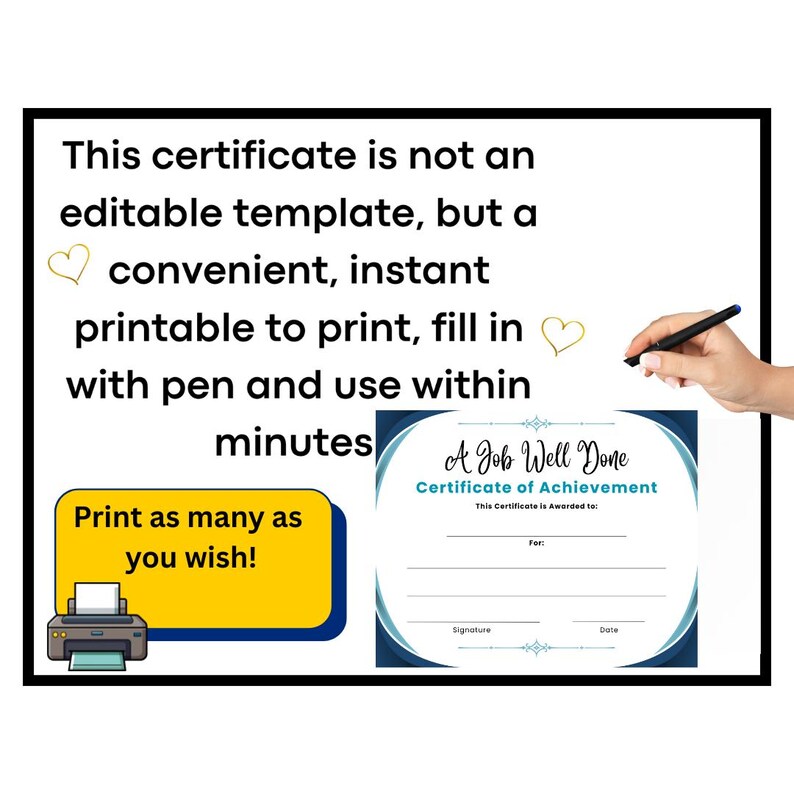 A Job Well Done Award Certificate Instant Download Printable ...