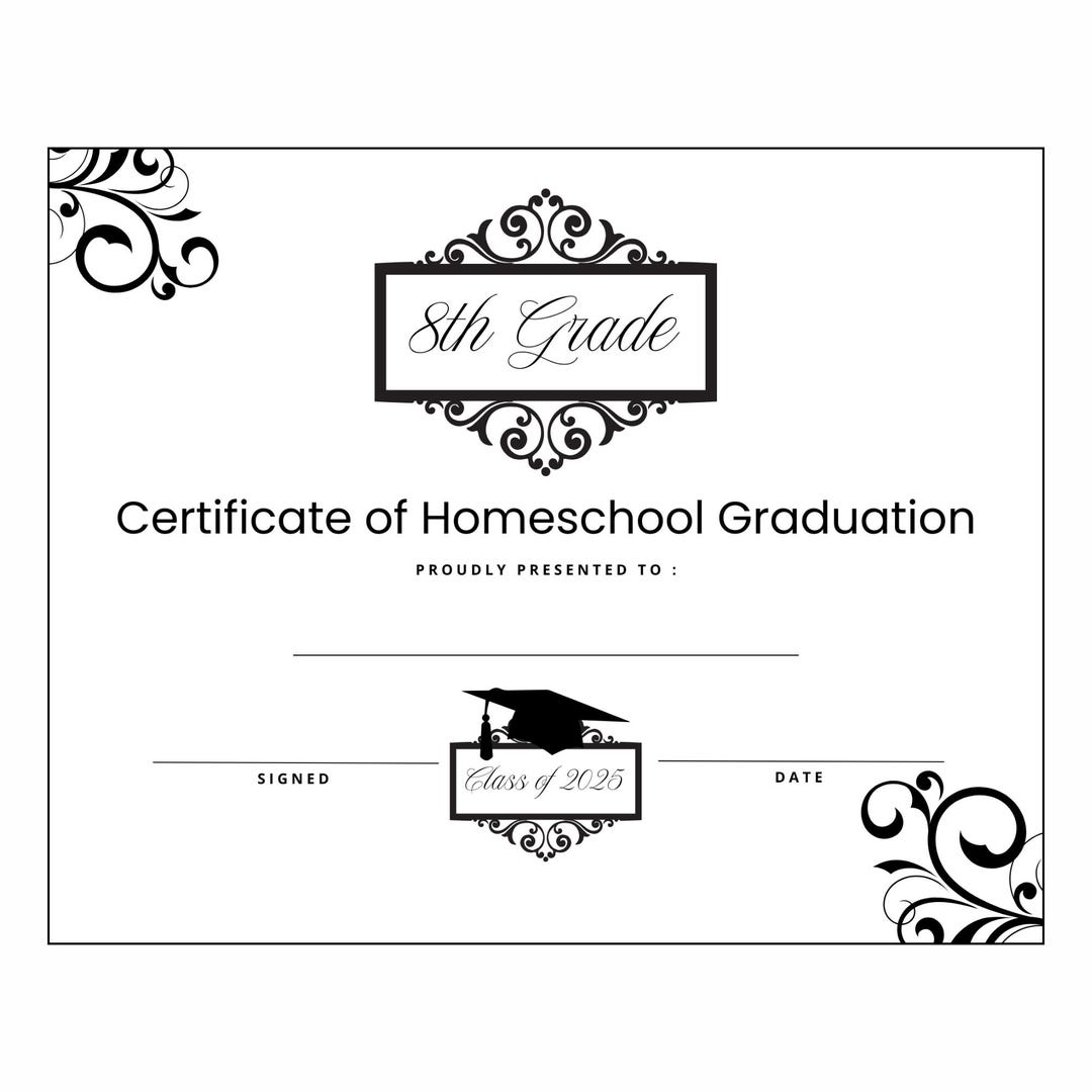 Homeschool 8th Eighth Grade Graduation 2025 Certificate School ...
