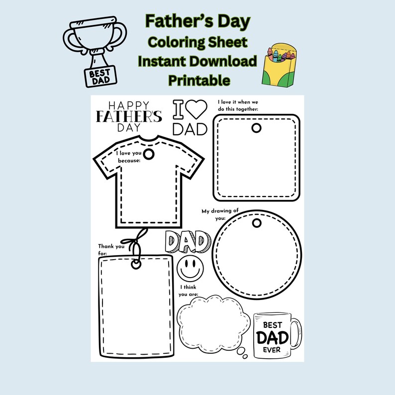 Father's Day Gift Coloring Sheet 8x10 Page Celebration Gift for Dad ...