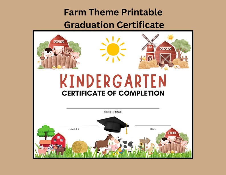 Kindergarten Graduation Certificate of Completion Instant Download ...