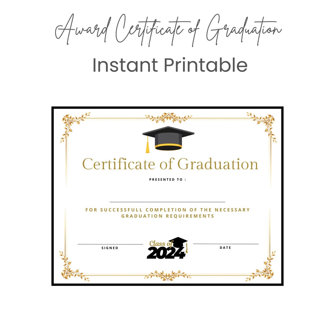 High School Senior Diploma Certificate of Graduation Class of 2024 ...