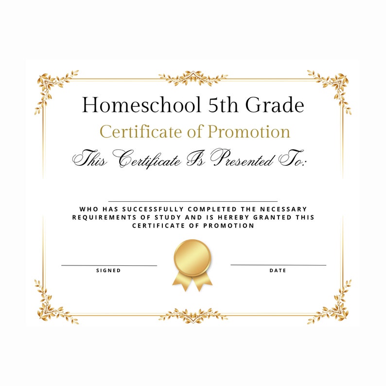 Homeschool 5th Fifth Grade Graduation Diploma Certificate Promotion ...