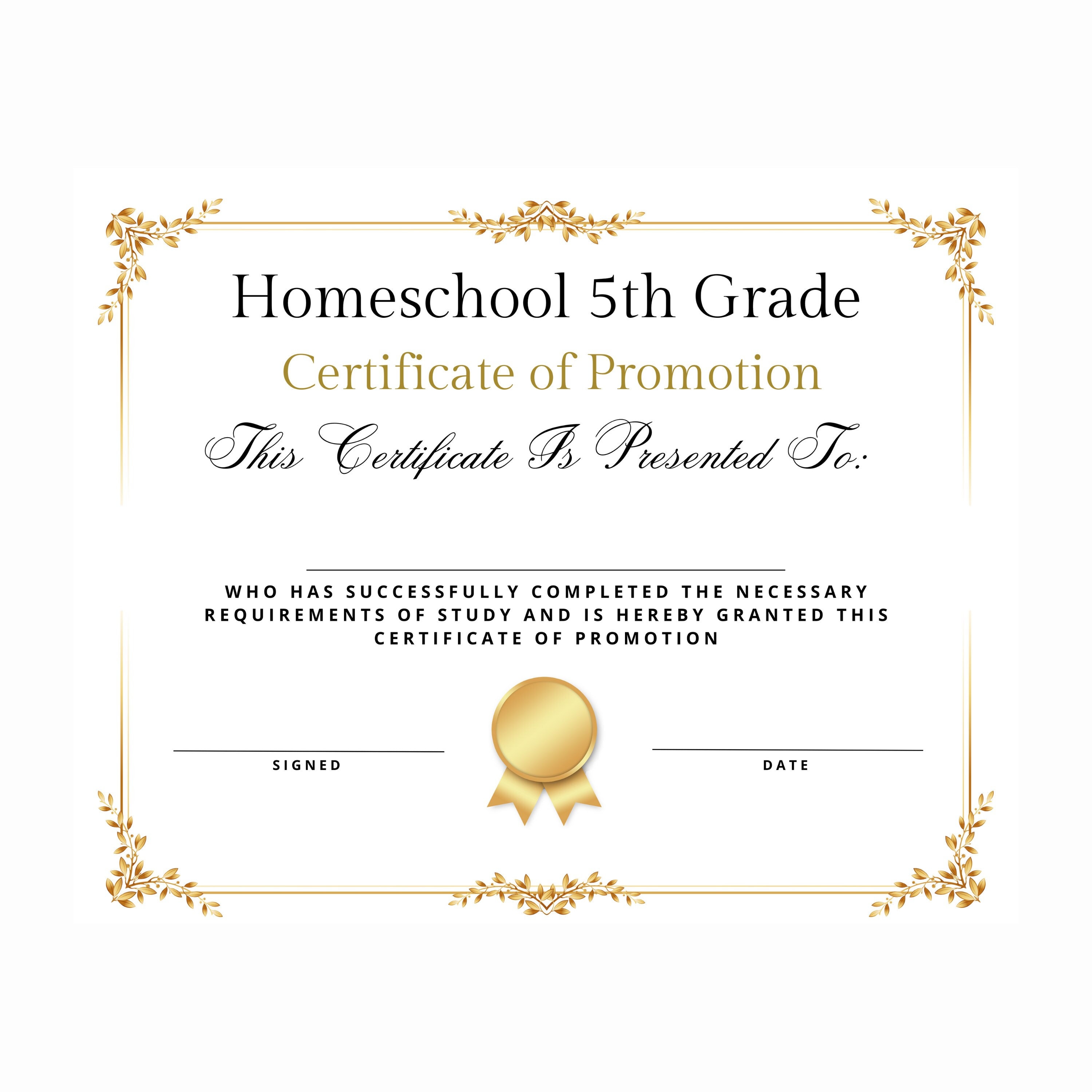 Homeschool 5th Fifth Grade Graduation Diploma Certificate Promotion ...
