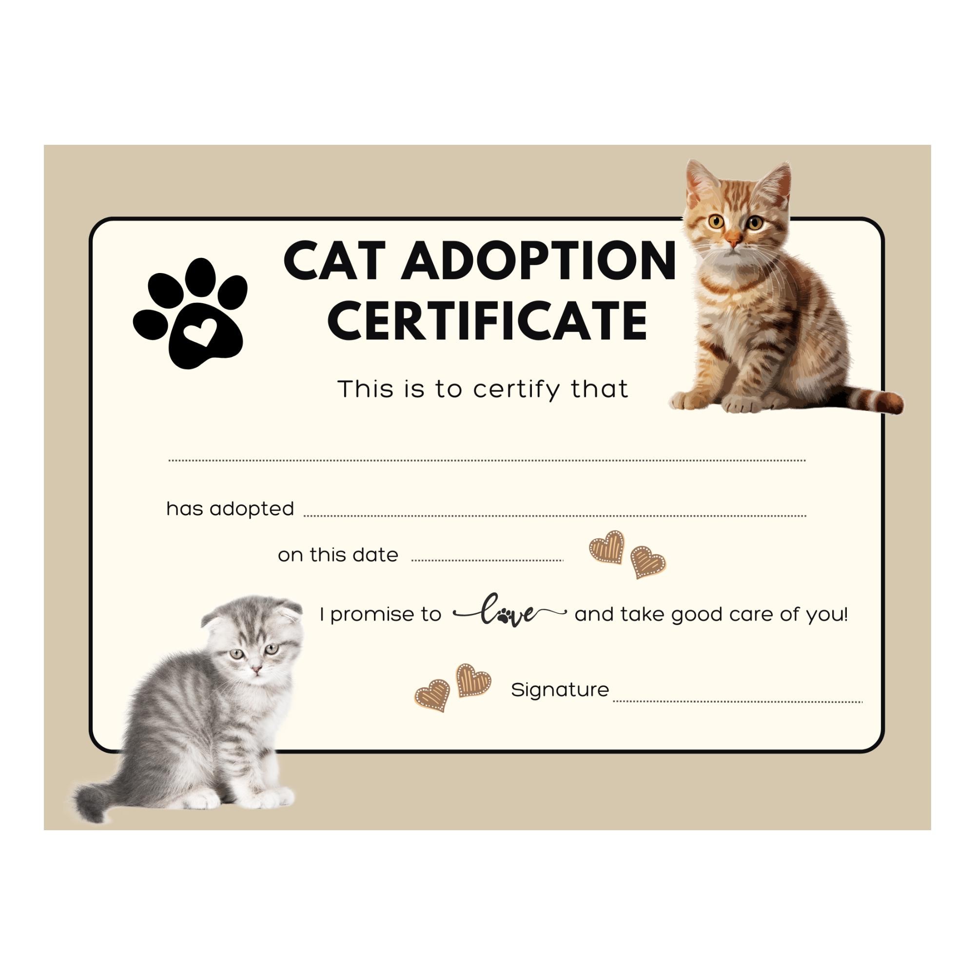 Cat Adoption Certificate Instant Printable for Real or Pretend Cat ...