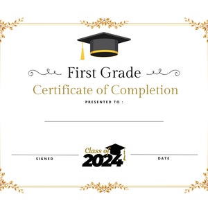 First 1st Grade Graduation Diploma Certificate of Completion Instant ...