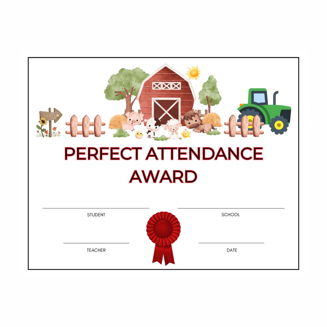 Farm Theme Perfect Attendance Student Award Graduation Certificate ...
