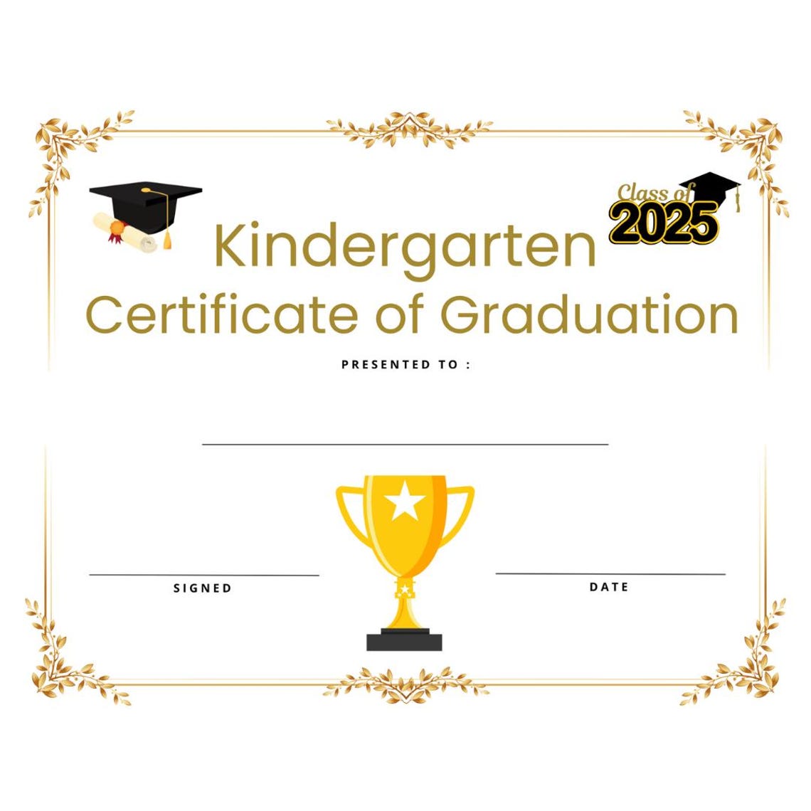 Kindergarten Graduation Diploma Certificate of Completion Class of 2025 ...