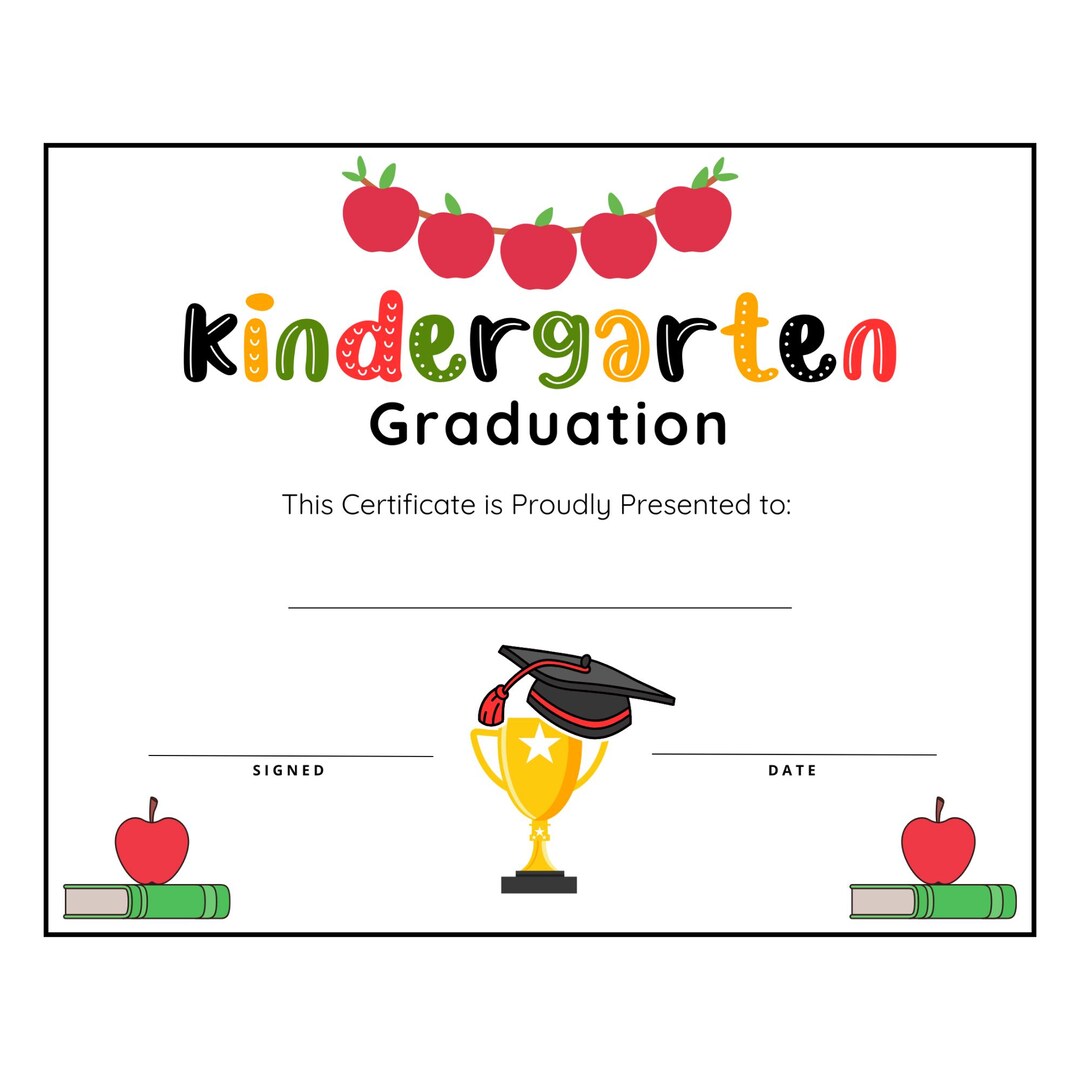 Kindergarten Graduation Diploma Certificate Promotion Instant Download ...