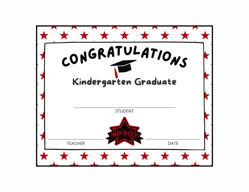 Kindergarten Graduation Diploma Certificate Instant Download Printable ...