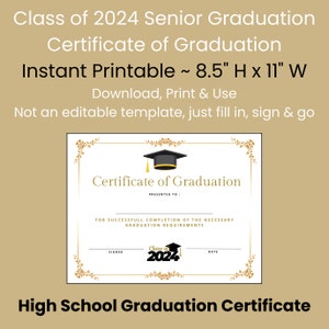 High School Senior Diploma Certificate of Graduation Class of 2024 ...