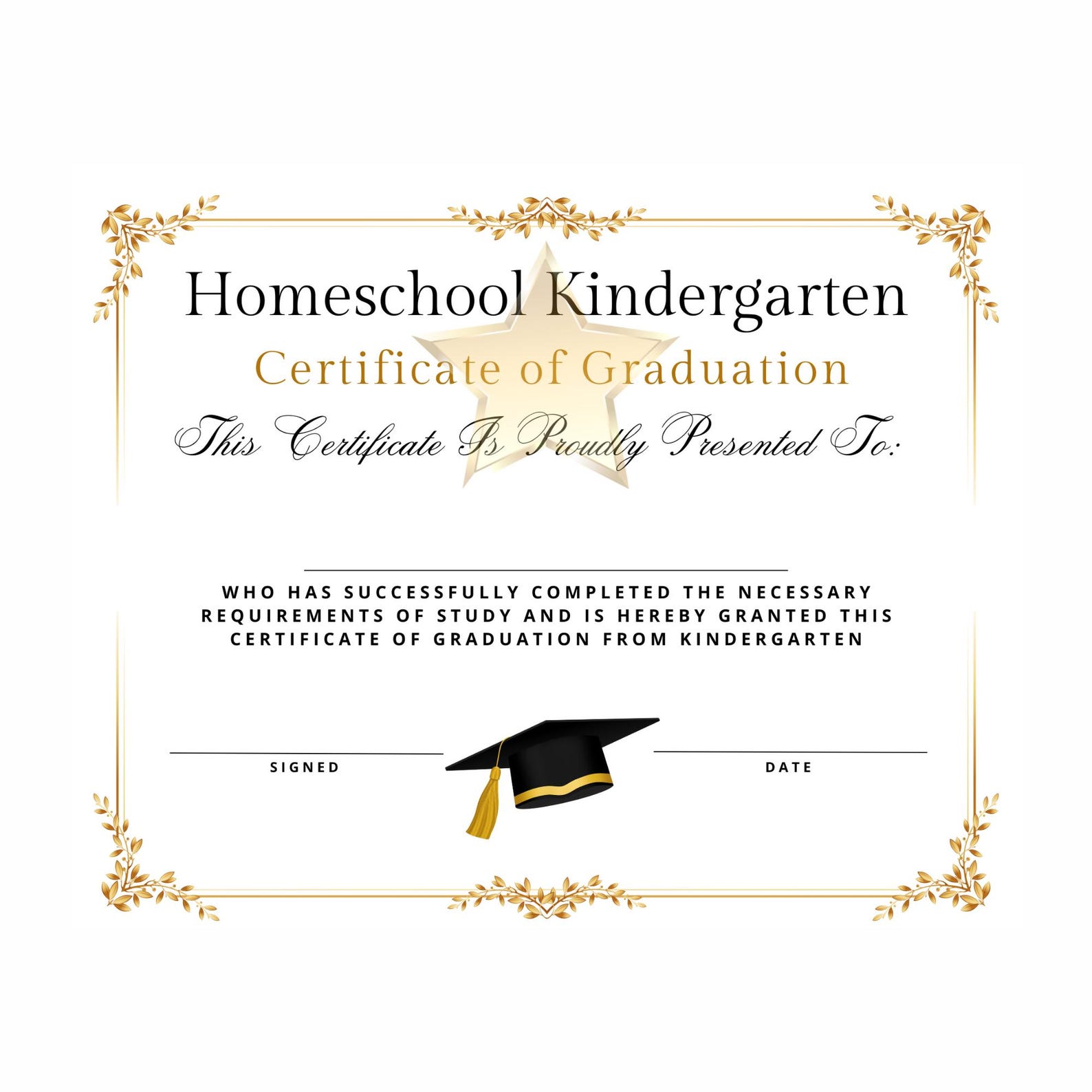Homeschool Kindergarten Graduation Diploma Certificate Promotion ...