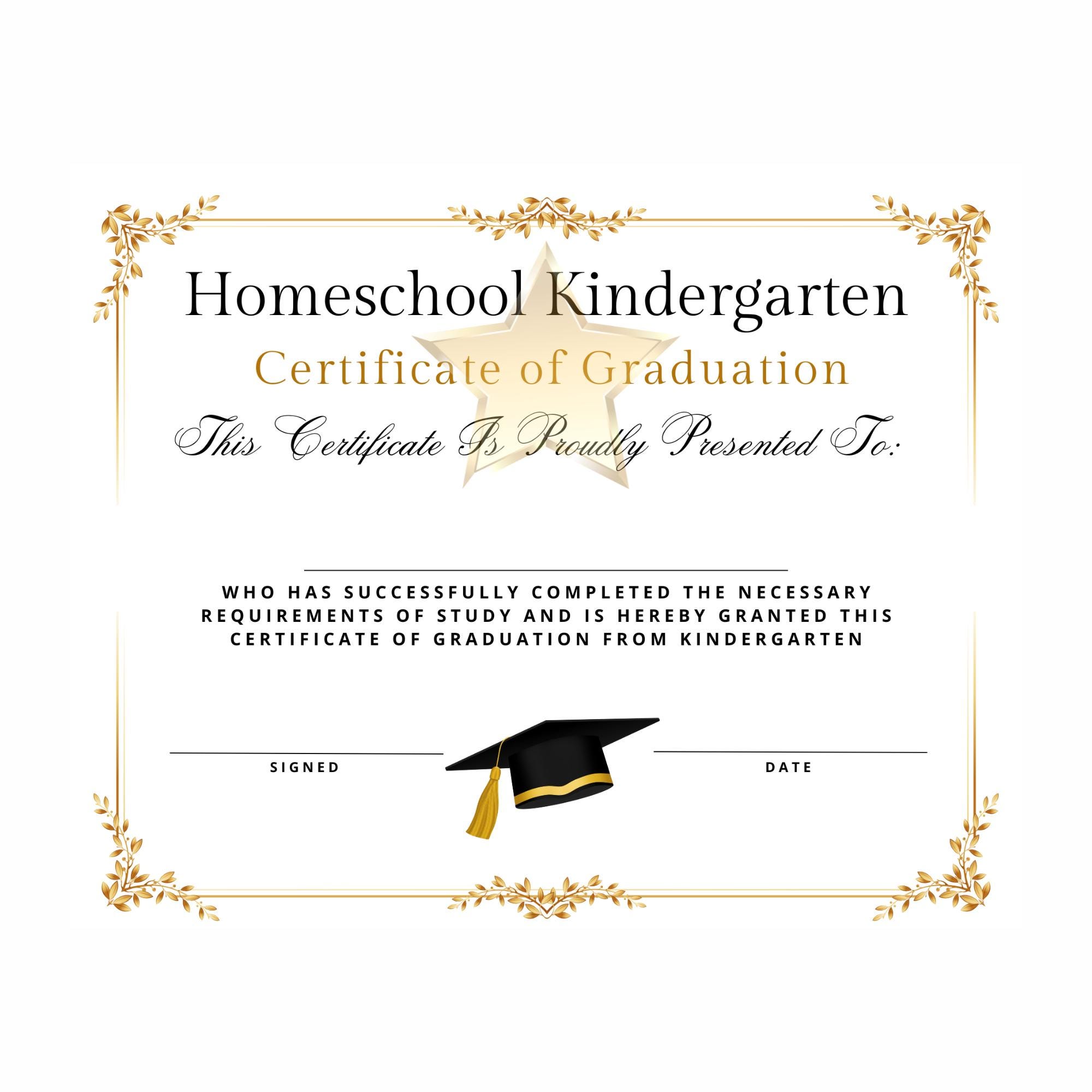 Homeschool Kindergarten Graduation Diploma Certificate Promotion ...