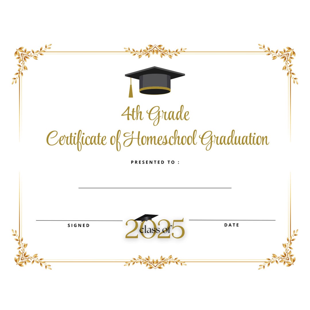 Homeschool Fourth 4th Grade Certificate of Promotion Graduation Easy ...