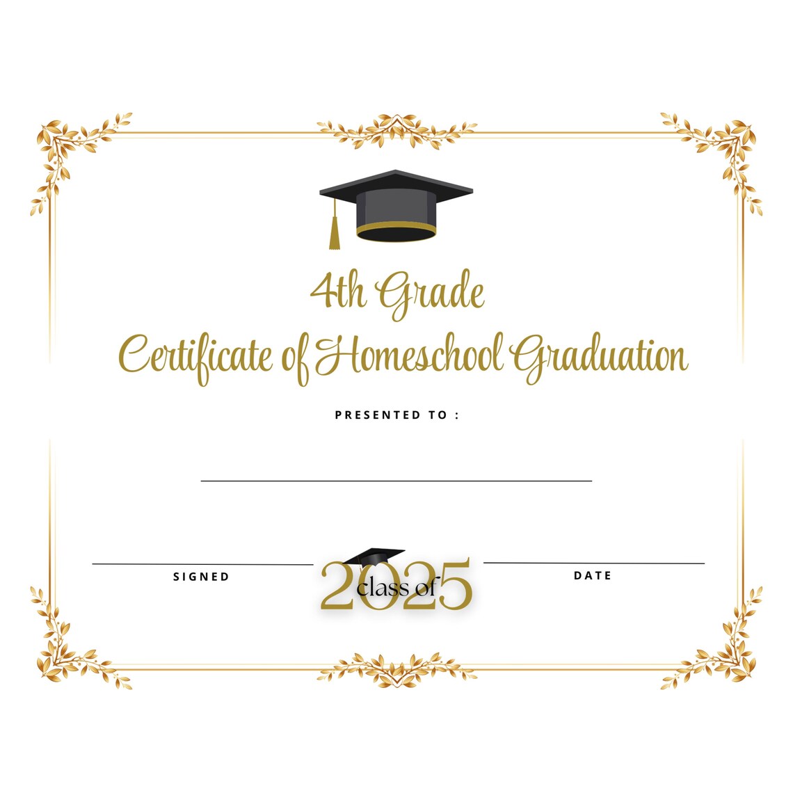 Homeschool Fourth 4th Grade Certificate of Promotion Graduation Easy ...