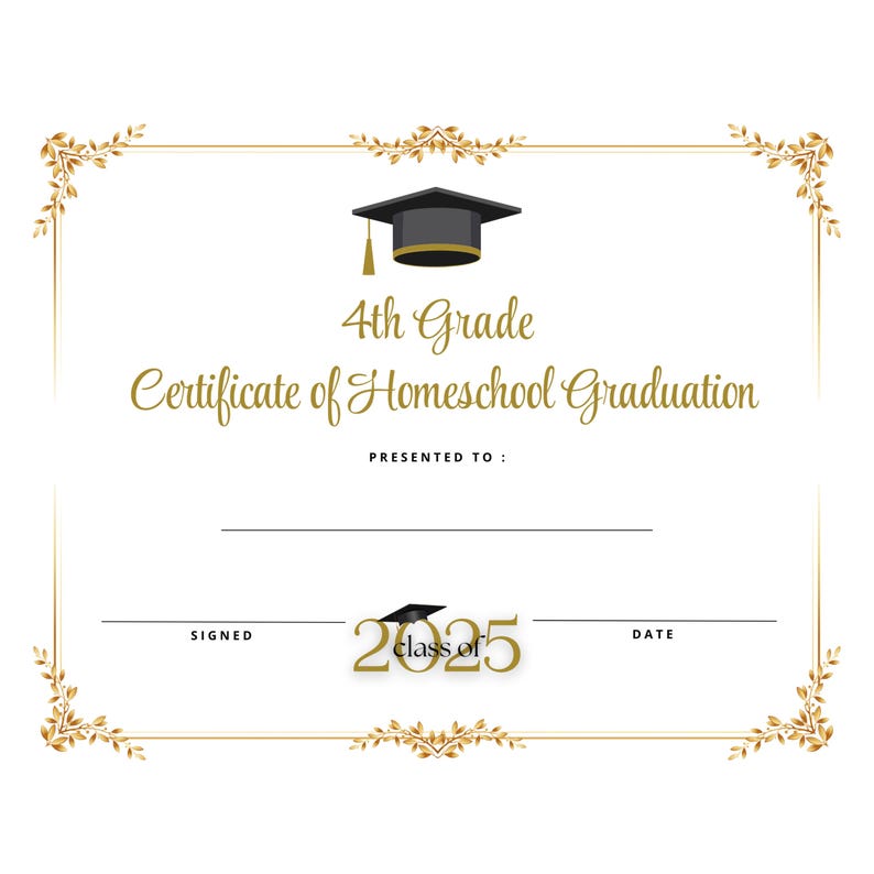 Homeschool Fourth 4th Grade Certificate of Promotion Graduation Easy ...
