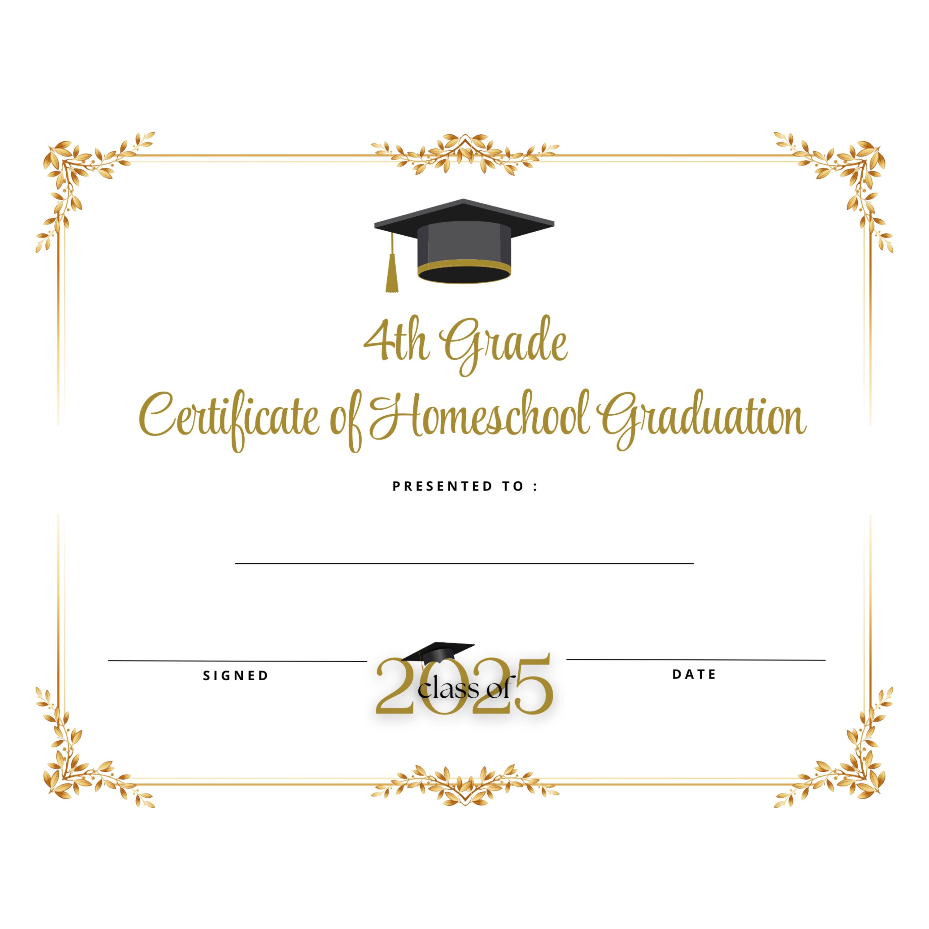 Homeschool Fourth 4th Grade Certificate of Promotion Graduation Easy ...