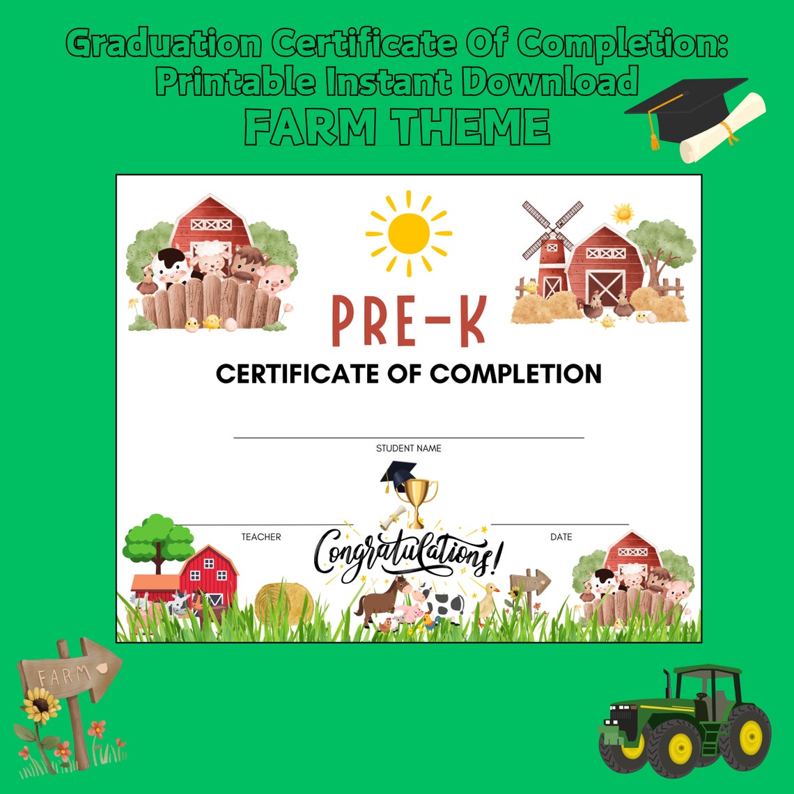 Pre-k Graduation Certificate of Completion Instant Download Diploma ...