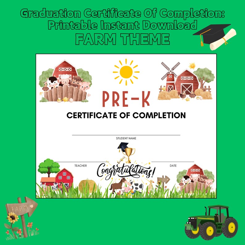Pre-k Graduation Certificate of Completion Instant Download Diploma ...