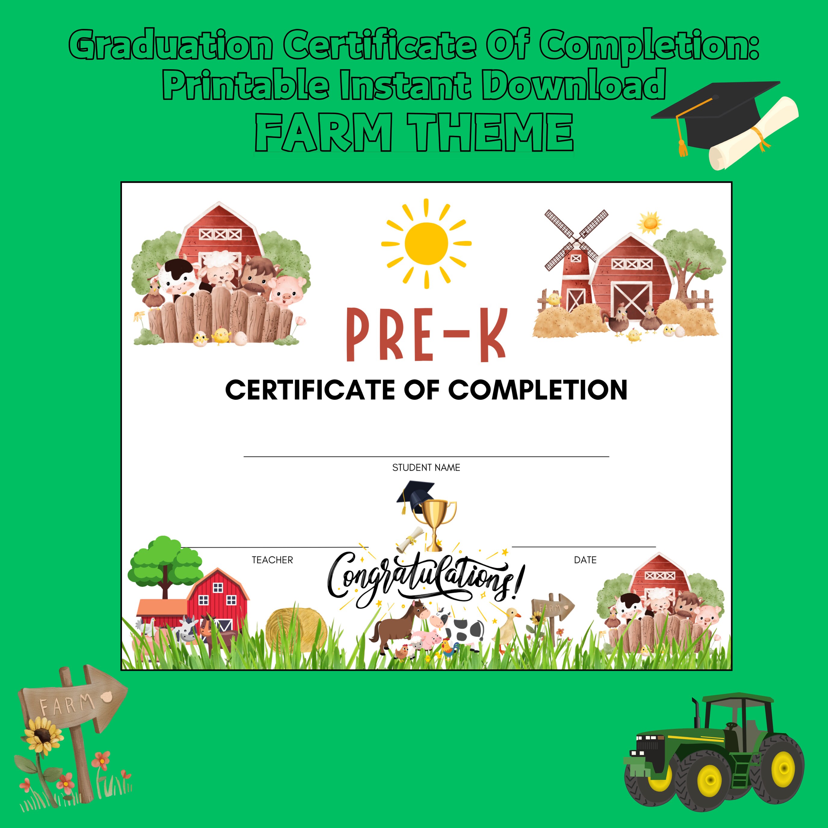 Pre-k Graduation Certificate of Completion Instant Download Diploma ...