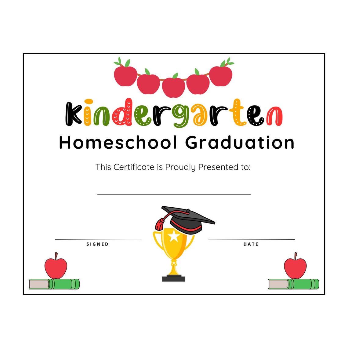 Homeschool Kindergarten Graduation Diploma Certificate Promotion ...