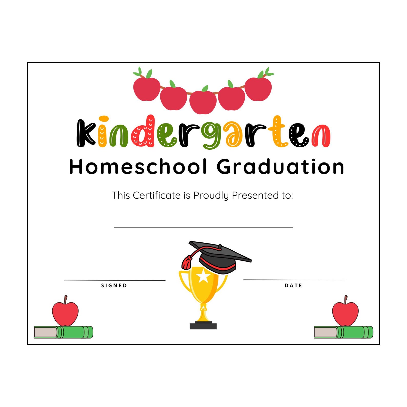 Homeschool Kindergarten Graduation Diploma Certificate Promotion ...