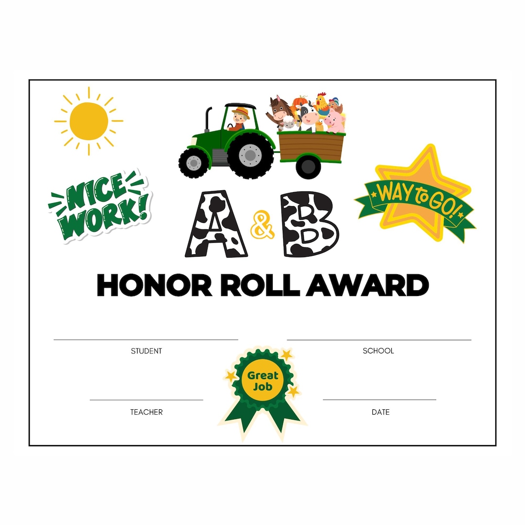 Farm Theme Cows A B Honor Roll Student Award Honor's Day Graduation ...