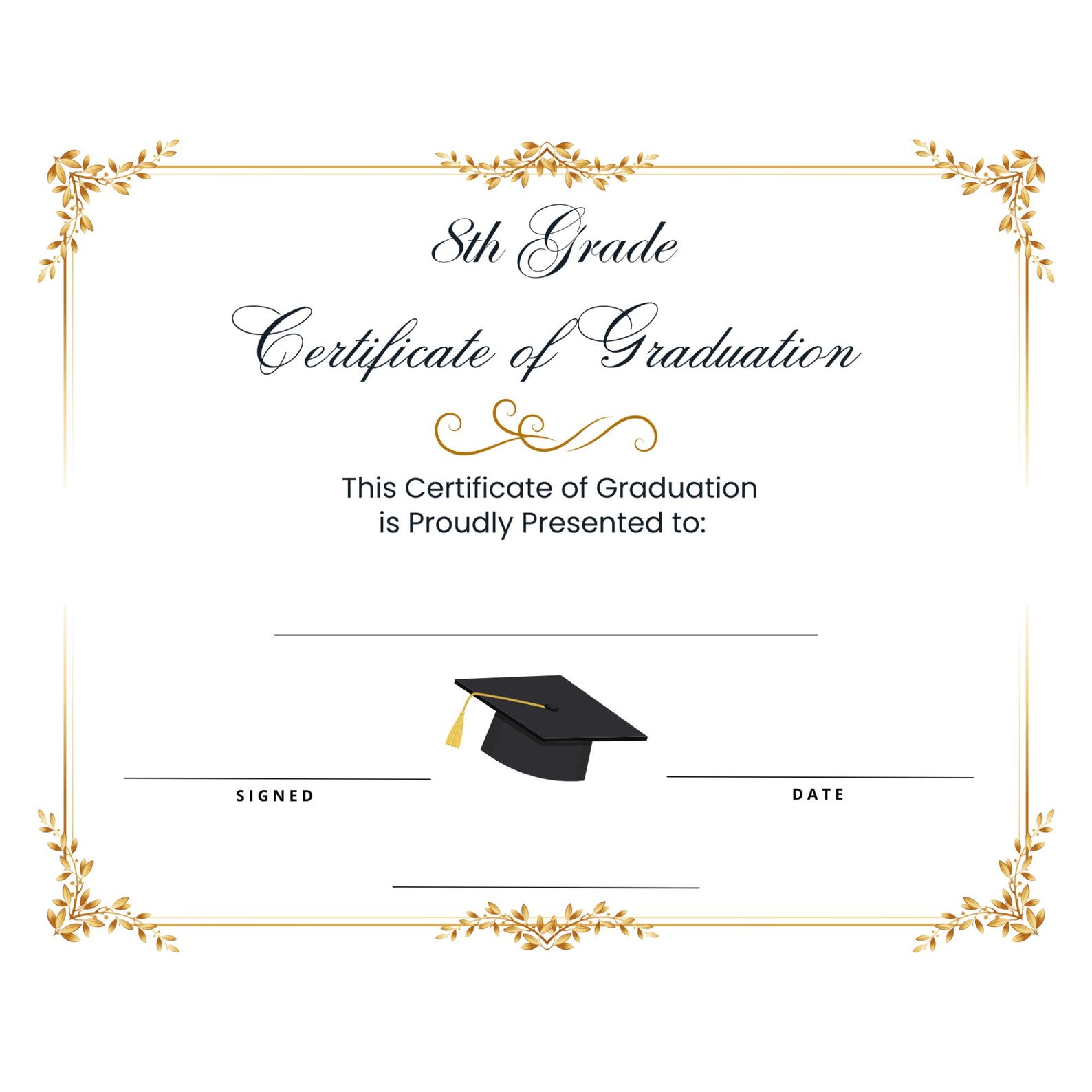 Eighth Grade Graduation Diploma Certificate Pretty Elegant Printable ...