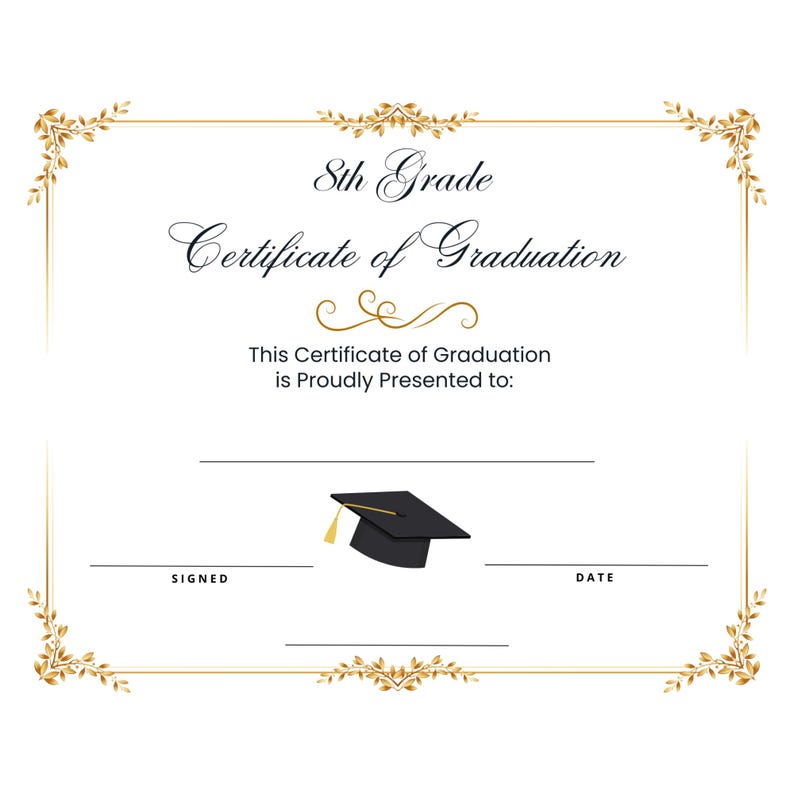 Eighth Grade Graduation Diploma Certificate Pretty Elegant Printable ...