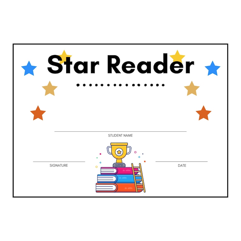 Reading Award Certificate Star Reader Instant Printable Congratulations ...