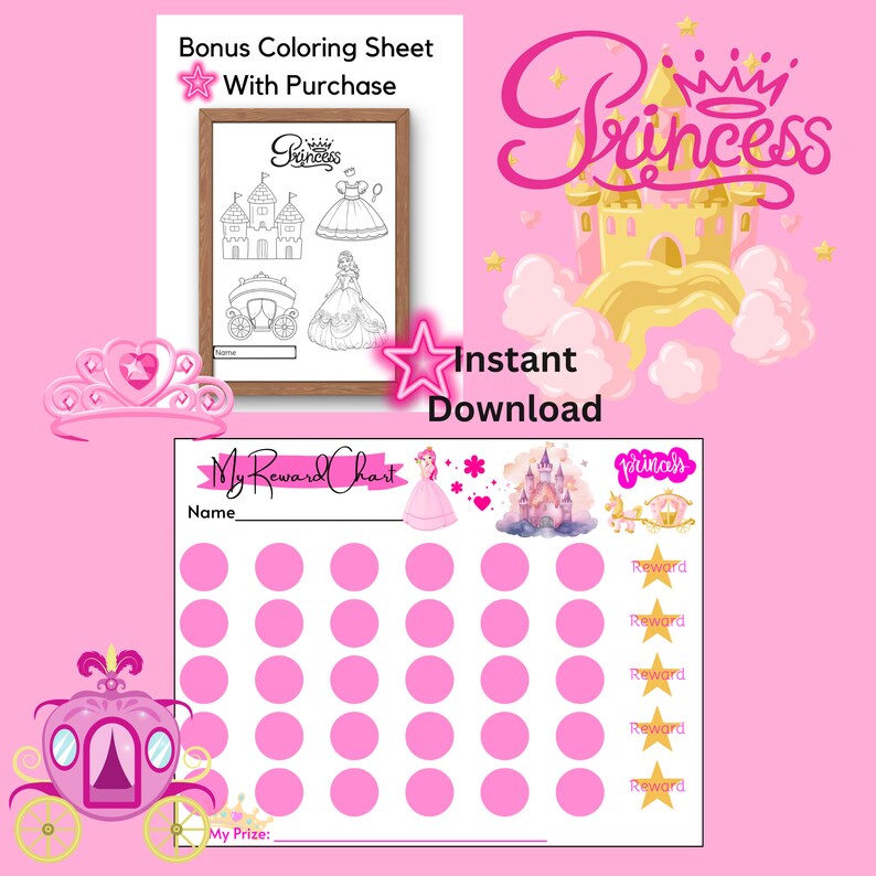 Princess Printable Reward Sticker Chart / Toddler Kids Student / Chore ...