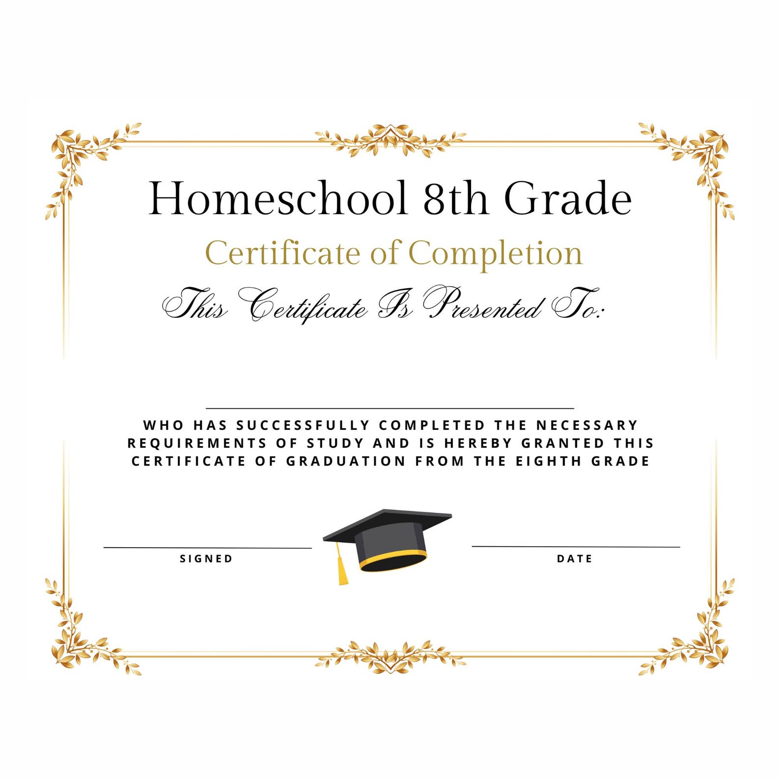 Homeschool Eighth Grade Graduation Diploma Certificate Instant Download ...