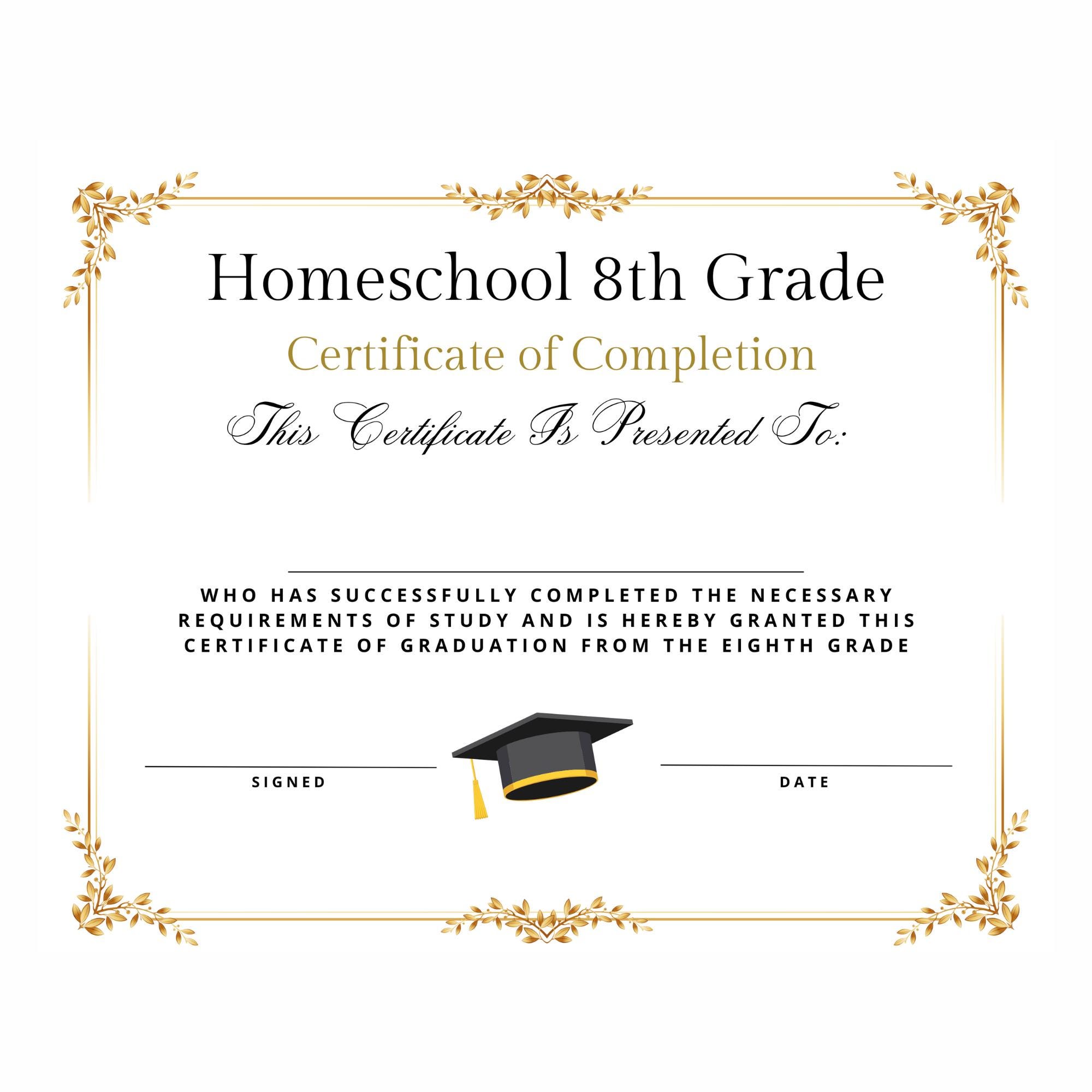 Homeschool Eighth Grade Graduation Diploma Certificate Instant Download ...