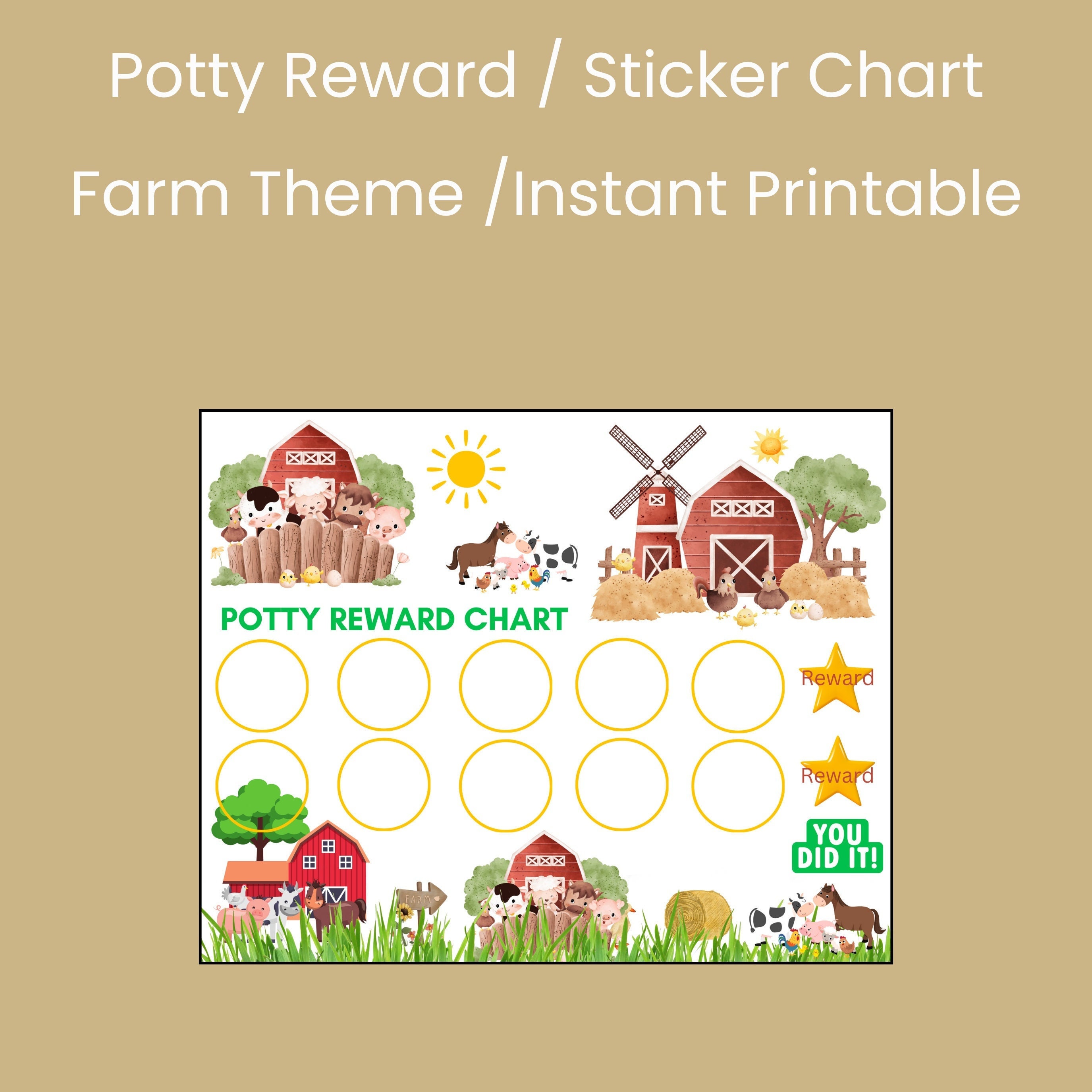 Potty Reward Chart / Sticker Chart / Farm Theme / Printable / Toddler ...