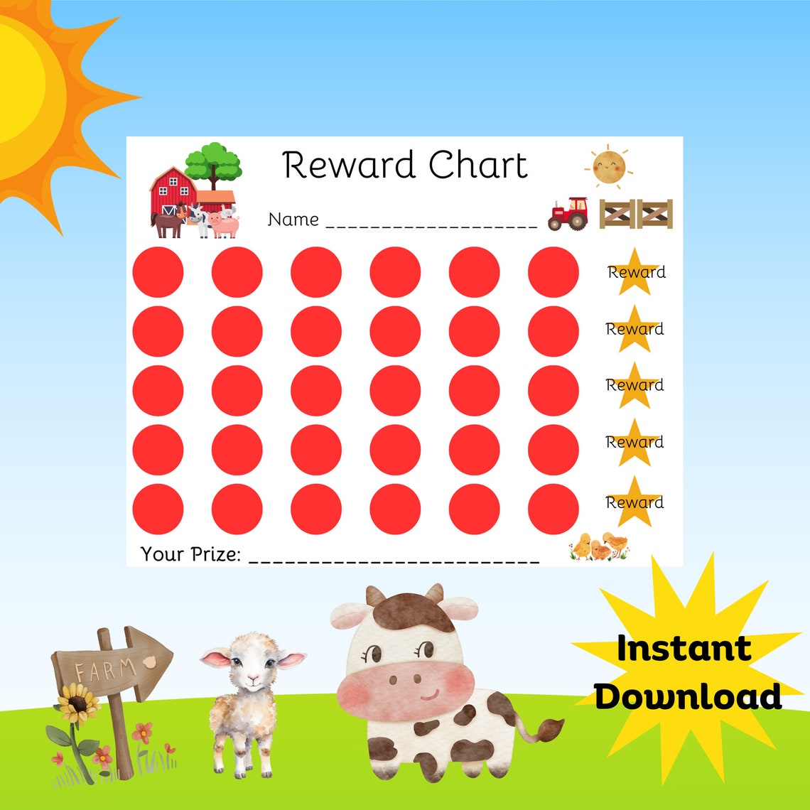 Farm Printable Reward Sticker Chart / Toddler Kids Student / Instant ...