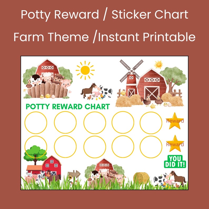Potty Reward Chart / Sticker Chart / Farm Theme / Printable / Toddler ...